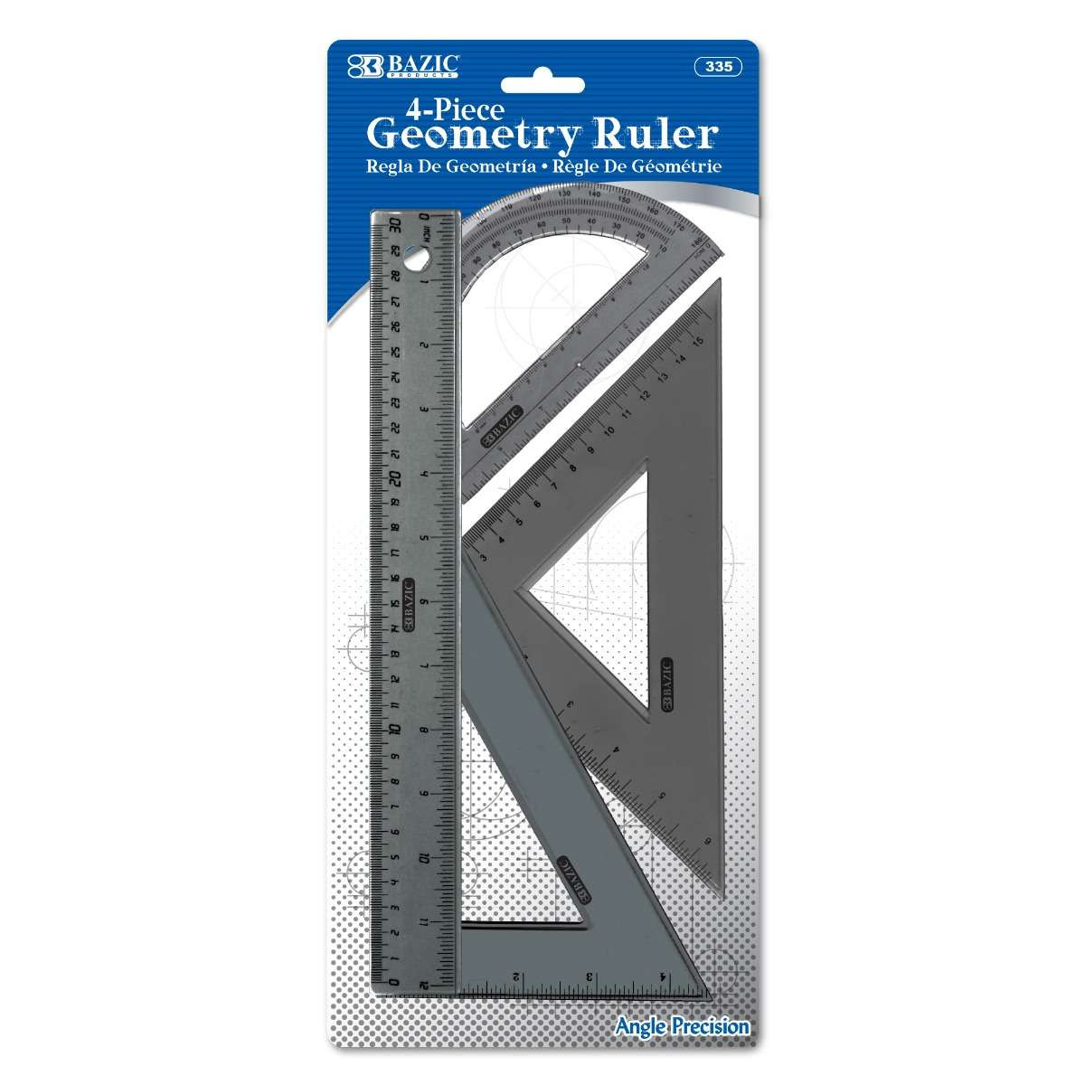 4-Piece Geometry Ruler Combination Sets w/ Compass 24 Packs - 224146 ...
