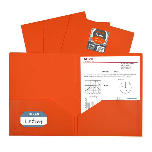 Two-Pocket Heavyweight Poly Portfolio Folder with Prongs, Orange (Set ...