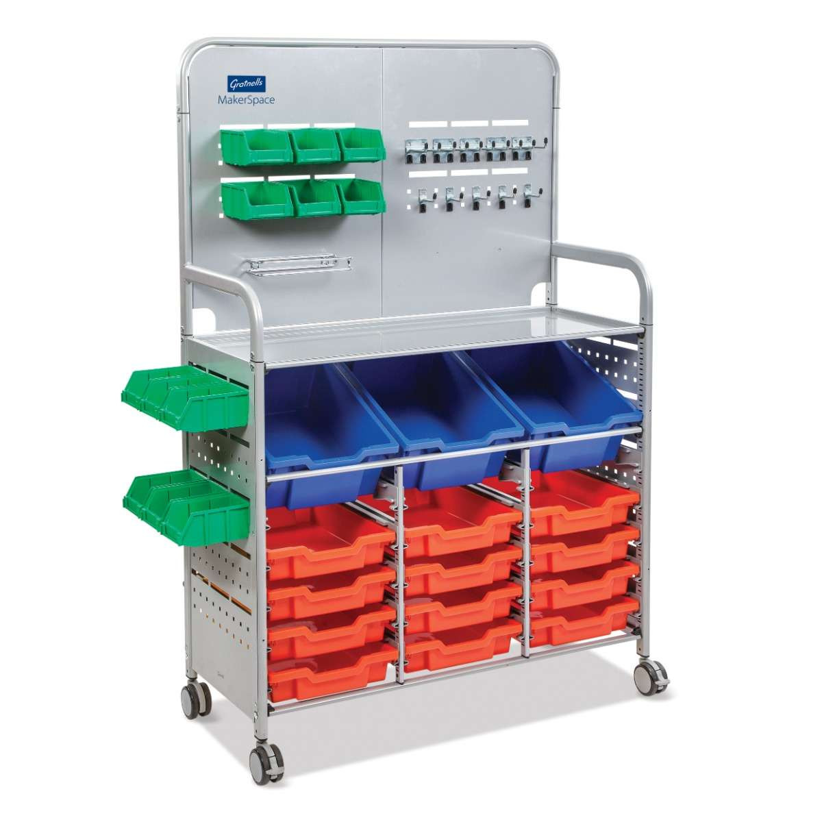 Gratnells MakerSpace Cart with 3 Deep (F2) and 12 Shallow (F1) Royal Blue Trays, 12 Mini bins ...
