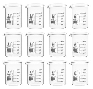 12 pack - 100ml Beakers - Griffin Style, Low Form with Spout - 25ml graduations - Borosilicate 3 ...