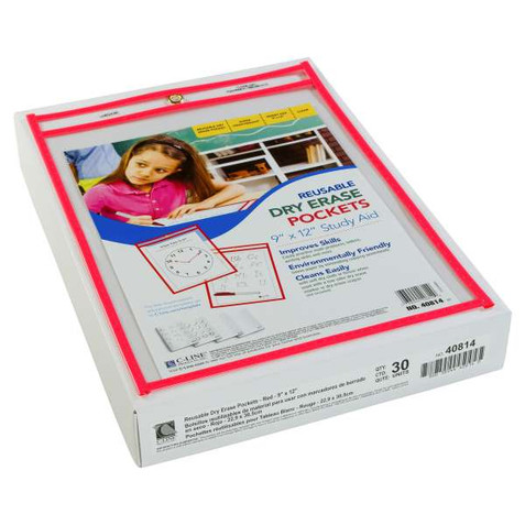 Reusable Dry Erase Pocket, Neon Red, 9 x 12 (Set of 30 Pockets) | Geyer ...