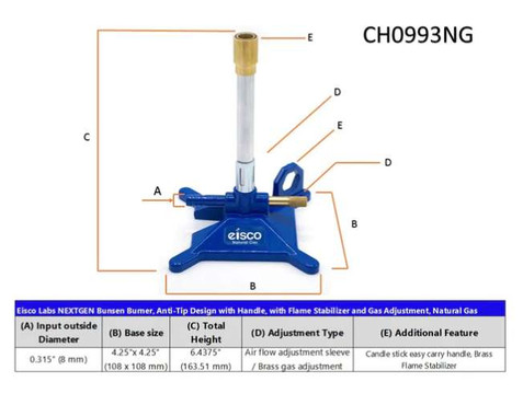 Natural Gas Bunsen Burner, StabiliBase Anti-Tip Design with Handle ...