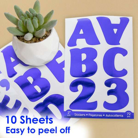 2" Metallic Color Alphabet & Numbers Stickers (72/Pack) 24 Pack | Geyer ...