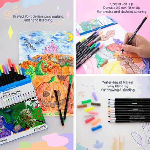 10 Colors Felt Tip Washable Markers 24 Pack | Geyer Instructional Products