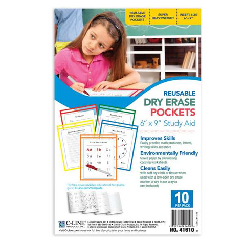 Reusable Dry Erase Pockets, Assorted Primary Colors, 6 x 9, 10/PK ...