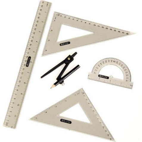 4-Piece Geometry Ruler Combination Sets w/ Compass 24 Packs - 224146 ...