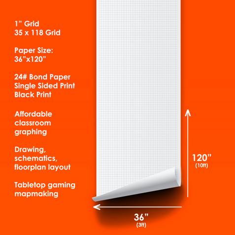 1" Graph Paper Roll, 36" x 120", Black