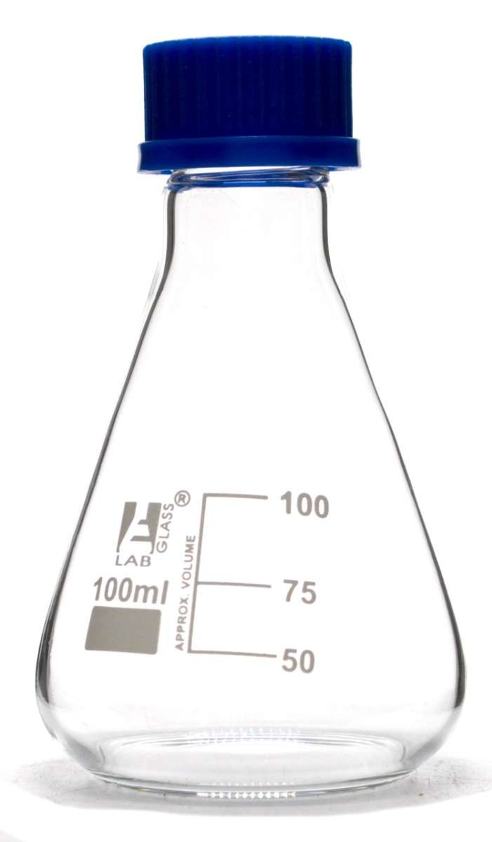 Reagent Bottle, 100ml - Transparent with Blue Screw Cap - White ...
