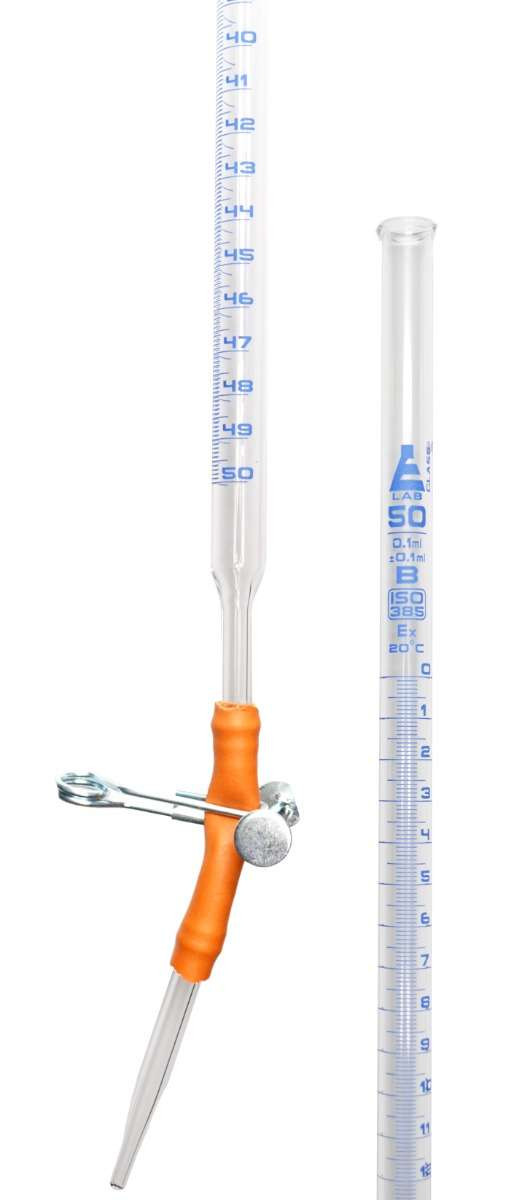 Burette, Acrylic, 50mL - Class B - 0.5mL Blue Graduations - With PTFE ...