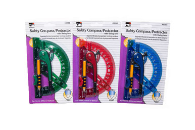 Safety Compass & Protractor with Swing Arm, Assorted Colors | Geyer ...