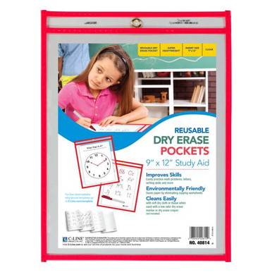 Reusable Dry Erase Pocket, Neon Red, 9 x 12 (Set of 30 Pockets) | Geyer ...