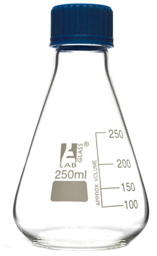 Erlenmeyer Flask, 250ml - Borosilicate Glass - With PTFE Screw Cap ...