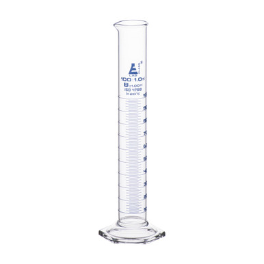 Graduated Cylinder, 100ml - Class B - Blue Graduations, Hexagonal Base ...