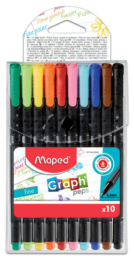 Graph'Peps Fine Tipped 0.4mm Fine Line Triangular Felt Pens x10, 60 ...