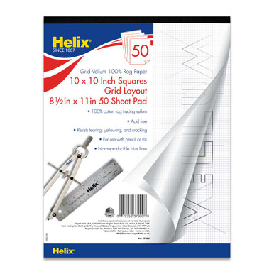 100% Rag Vellum Paper 1"=10x10 Grid 50 Sheet Pad - 8.5" x 11", 20 pads ...