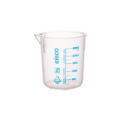 250ml TPX Plastic Beaker with Spout - Blue Graduations