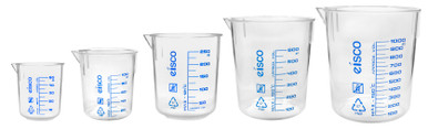 5pc TPX Plastic Beaker Set - 50-1000ml, Screen Printed, Clear