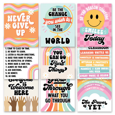 Retro Growth Mindset Classroom Posters - Motivational Set of 9