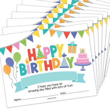 Colorful Happy Birthday Certificates for Students - Set of 25