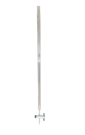 Burette made from Borosilicate Glass with PTFE Stopcock, 100ml capacity.