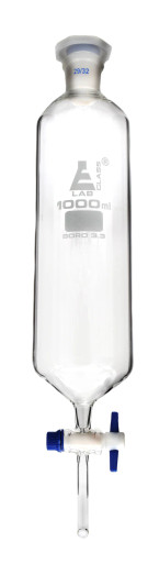 Eisco Labs: 1000ml Cylindrical Dropping Funnel with PTFE Stopcock, 29/32