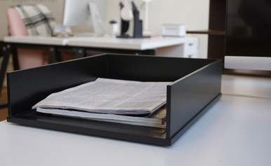 Black Front Load Stacking Letter Tray, 5-Pack