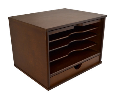 Walnut Wood Multi-Compartment Desk Organizer