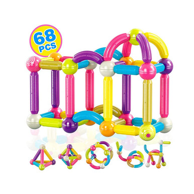 ST2 Magnetic Stix 68-Piece 3D Building Blocks Set for Kids
