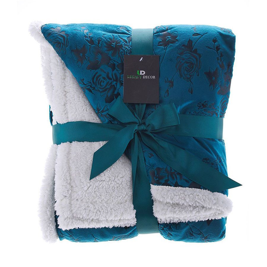 Sherpa and Micro Fur Floral Embossed Throw Blanket | Legacy Decor