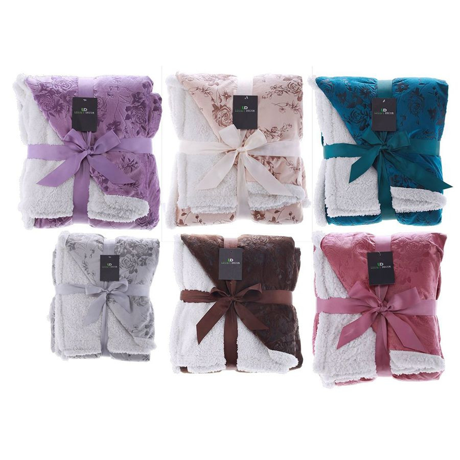 Sherpa and Micro Fur Floral Embossed Throw Blanket | Legacy Decor