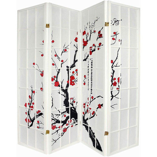 Room Divider 4, 6, or 8 Panels Red Blossom Design White Color - Legacy ...