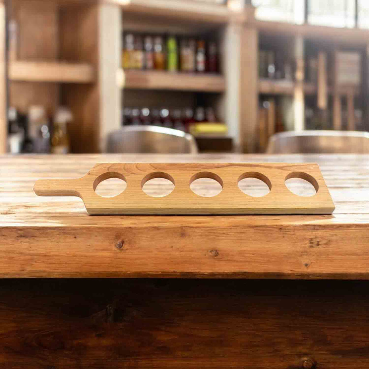 Beer Flight Board with 5 Holes, Cherry, Large, 24”x 5” x ¾” - Made4You
