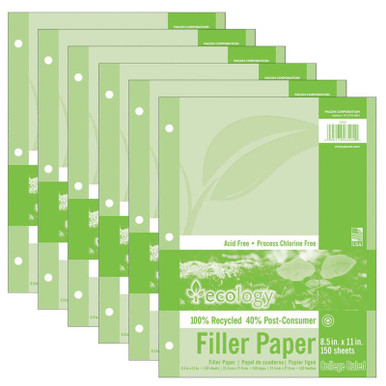 Recycled Filler Paper, White, 3-Hole Punched, 9/32" Ruled w/ Margin 8-1 ...