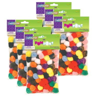 Pom Pons, Bright Hues Assortment, 1", 100 Per Pack, 6 Packs ...