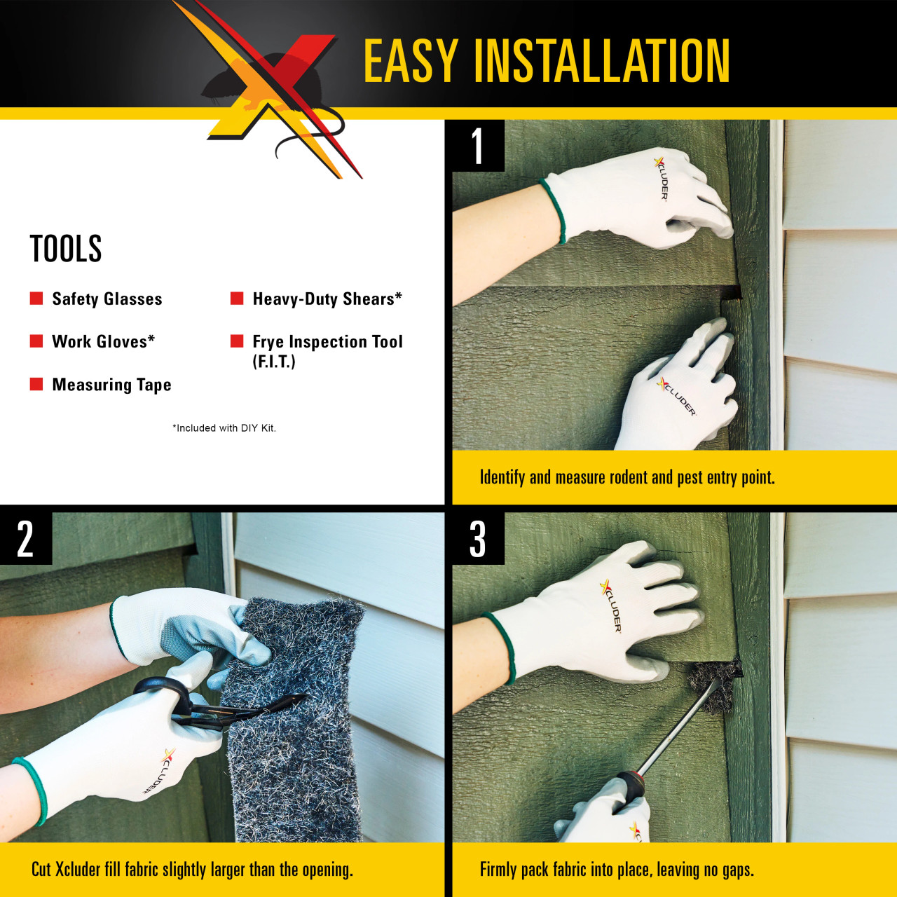 Xcluder Rodent Control Fill Fabric - Large DIY Kit with Inspection Tool ...