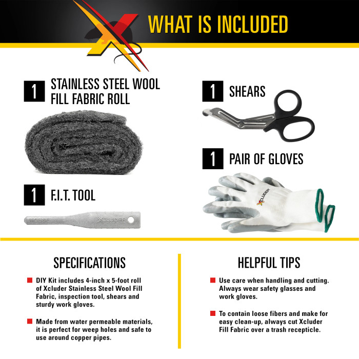 Xcluder Rodent Control Fill Fabric - Large DIY Kit with Inspection Tool ...