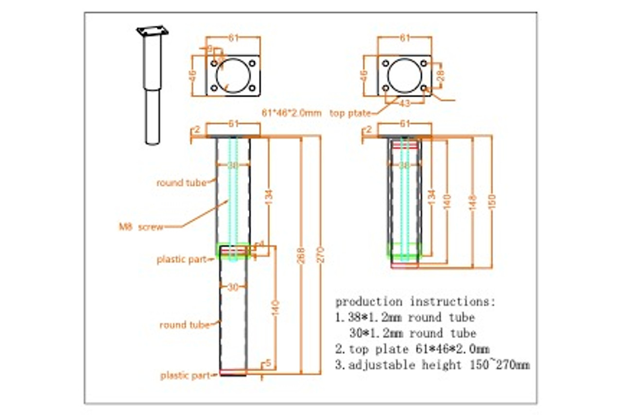 Adjustable Heavy Duty Furniture Legs 775-ADJ TableLegsOnline.com