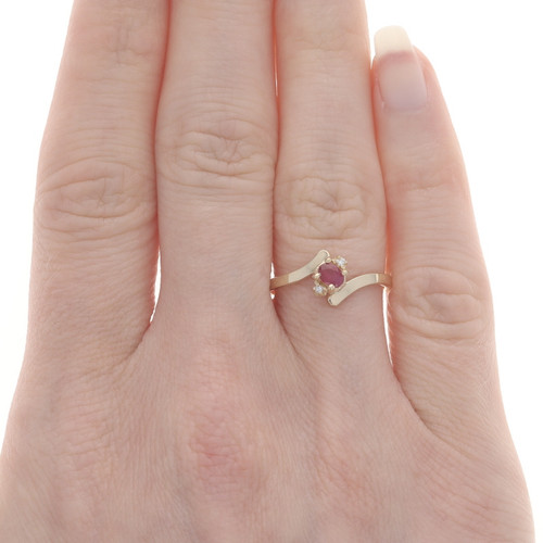 Yellow Gold Ruby & Diamond Bypass Ring - 14k Oval .14ctw - Wilson ...
