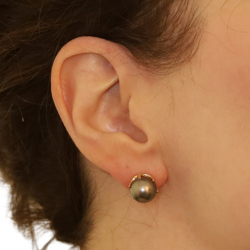 Maui Divers Tahitian Pearls Stud Earrings - Yellow Gold 18k Pierced ...