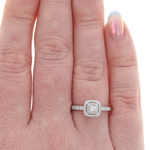 White Gold Diamond Double Halo Engagement Ring - 14k Princess .60ctw ...