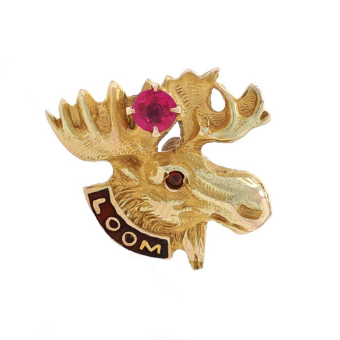 Yellow Gold Loyal Order of Moose Lapel Pin - 10k Synthetic Ruby LOOM ...