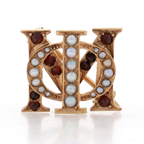 Yellow Gold Phi Mu Badge - 14k Garnet & Seed Pearl Antique 1900s ...