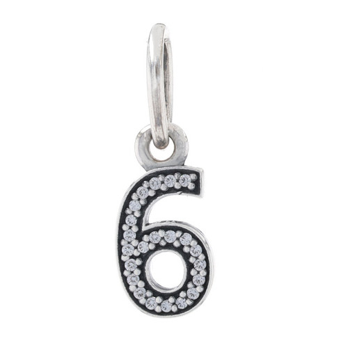 NEW Authentic Pandora Number 6 Charm - Sterling Silver Clear CZ Pendant ...