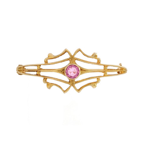 Yellow Gold Pink Glass Vintage Solitaire Brooch - 10k Pin - Wilson ...