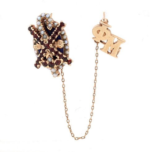 Yellow Gold Alpha Chi Rho Antique Badge & Guard Pin -10k Garnet Pearl ...
