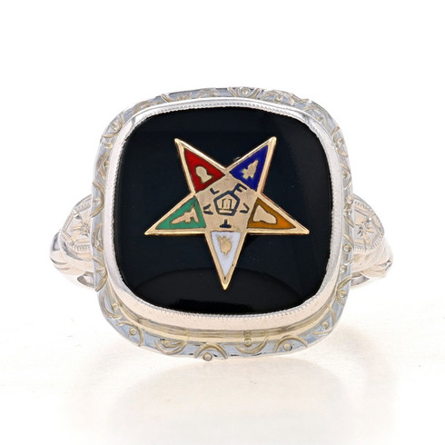 White Gold Order of the Eastern Star Vintage Ring - 14k Onyx Women's ...