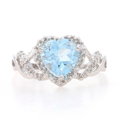 NEW Blue Topaz Heart Ring - Sterling Silver Diamond-Accented Halo 2 ...