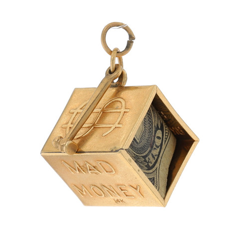 Yellow Gold Vintage Mad Money Charm - 14k Emergency Folded $1 Bill ...