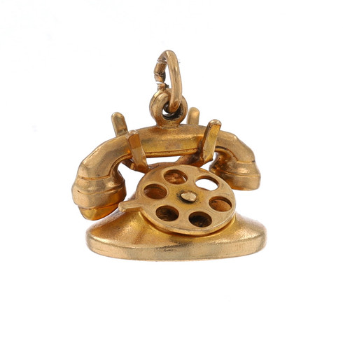 Yellow Gold Vintage Rotary Telephone Charm - 10k Love Messages Moves ...