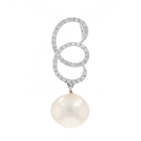 White Gold Cultured Freshwater Pearl & Diamond Pendant - 14k .26ctw ...